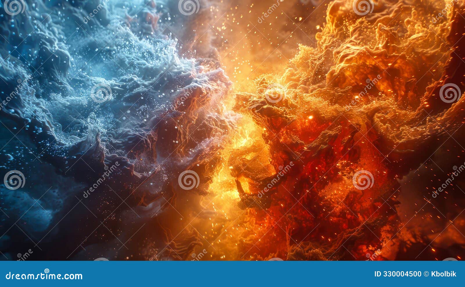 Dynamic Visual of Fire and Ice Elements Clashing, Creating a Vivid and ...