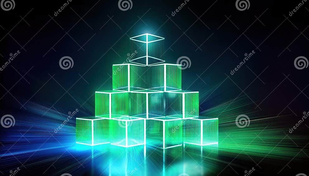 Dynamic Visual of Glowing Building Blocks Stacking Together ...
