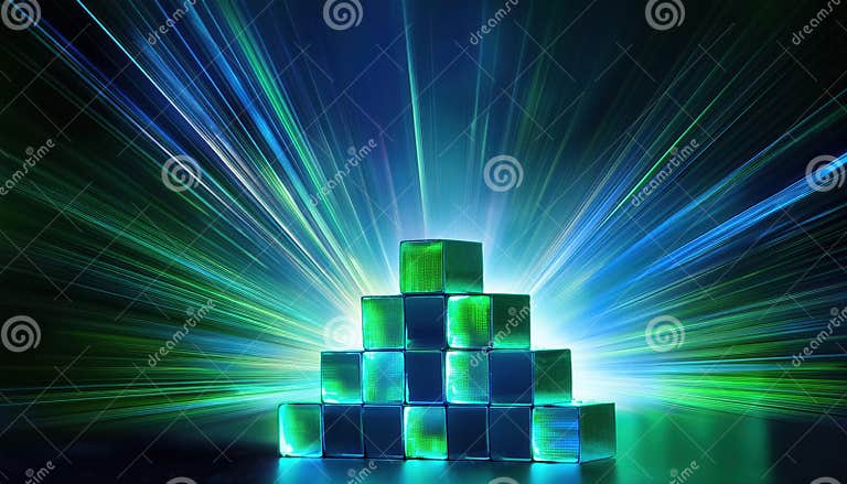 Dynamic Visual of Glowing Building Blocks Stacking Together ...