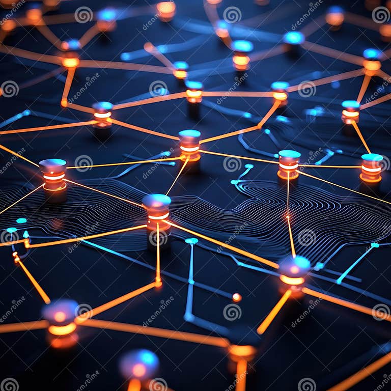 Dynamic Visualization Of Complex Data Connections With Brightly Lit Nodes And Interlinking Data