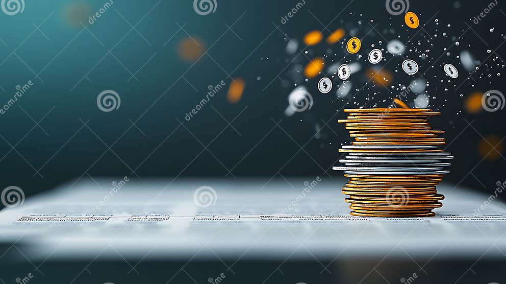 Dynamic Visualization of Currency Piling Up with Floating Coins Against ...