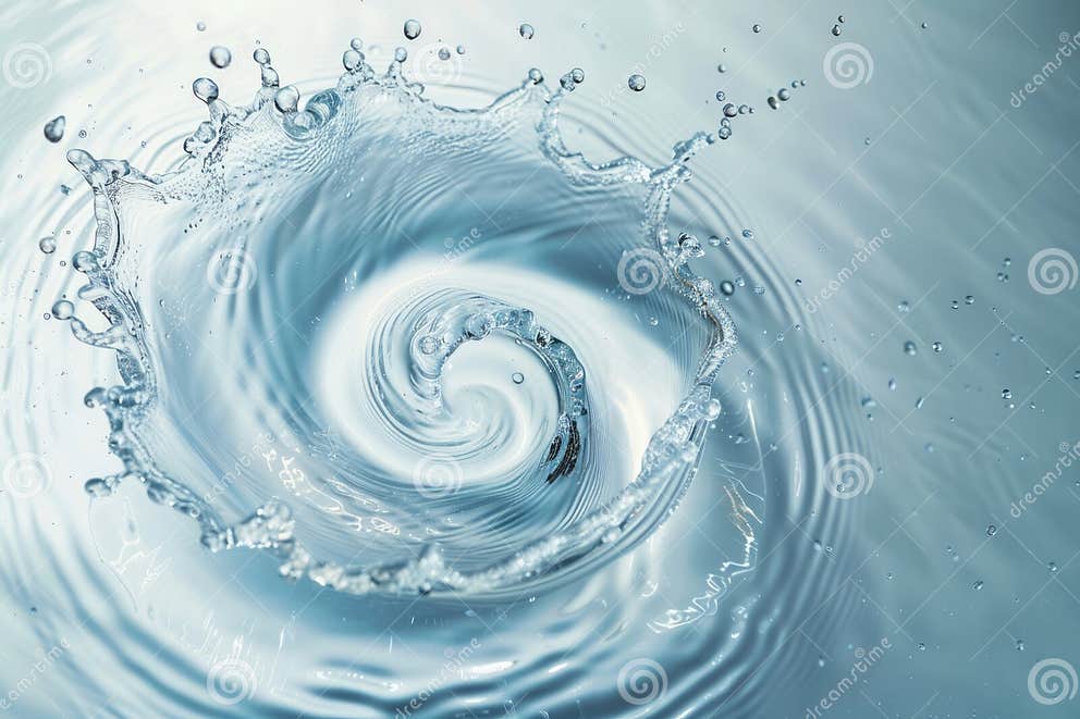 Spiral Vortex Water Splash. Water Droplets Against a Light Background ...