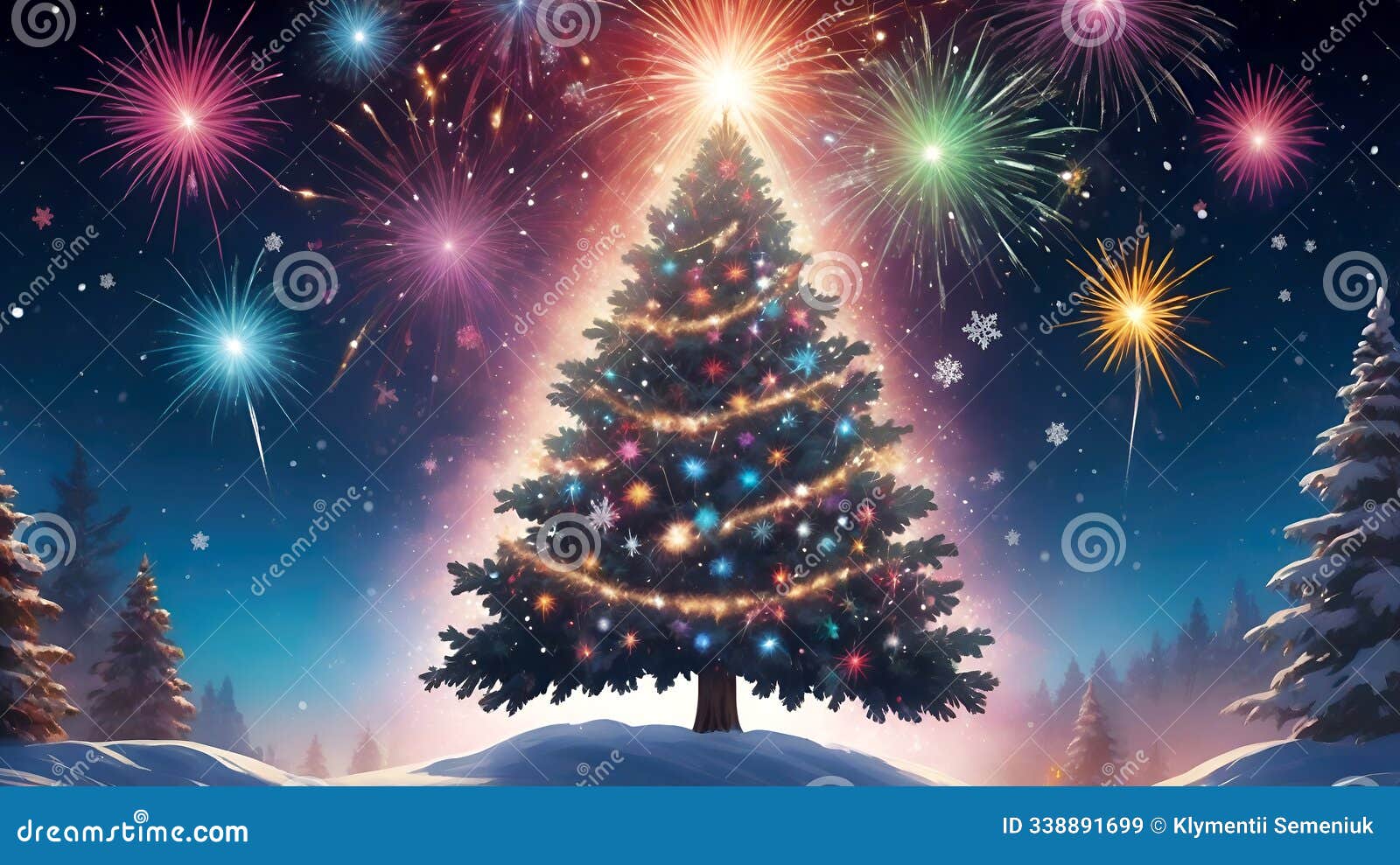 A Dynamic Wallpaper Featuring a Night Sky with Christmas Tree in the ...