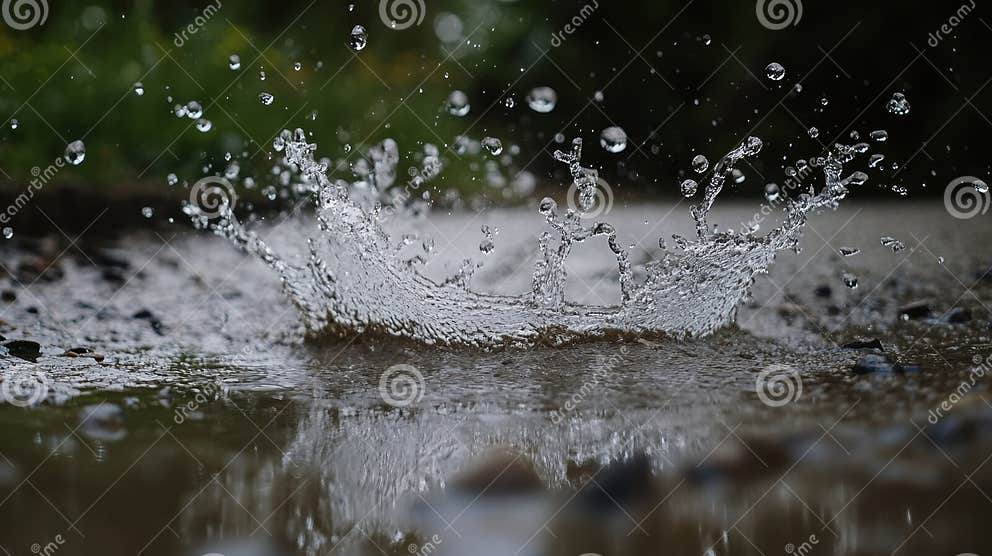 Dynamic Water Splash in a Reflective Puddle Captures Nature S Motion ...