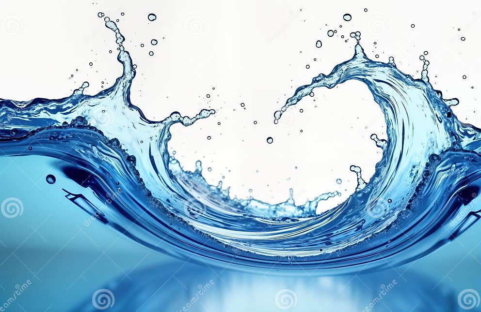 Dynamic Water Wave with Splash. Blue Water Flows in Swirling Wave ...