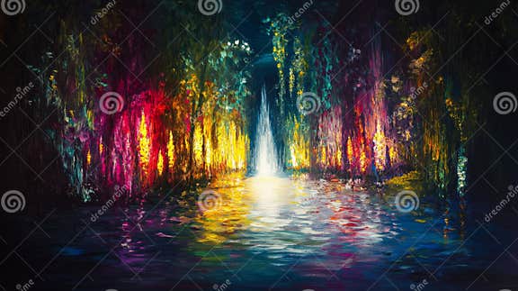 A Dynamic Waterfall Flows Over Rocks, Highlighted by an Array of ...