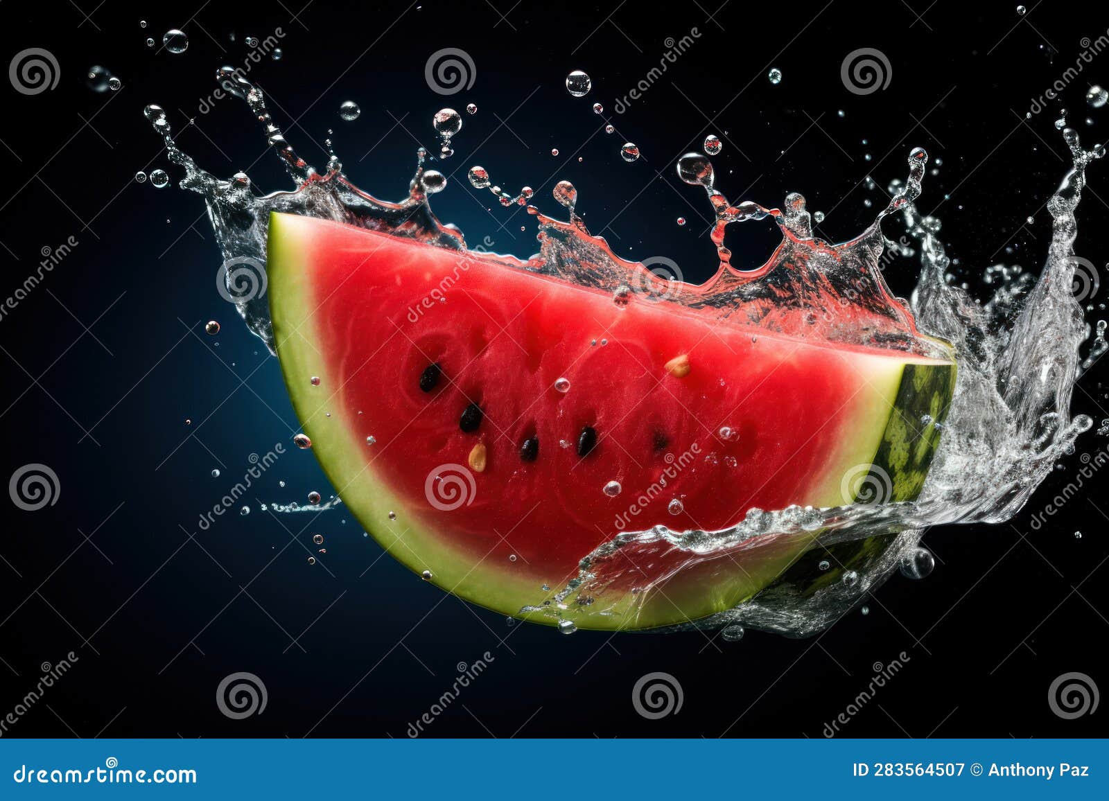 Dynamic Watermelon Splash: Watermelon on a Dark Background with Water ...