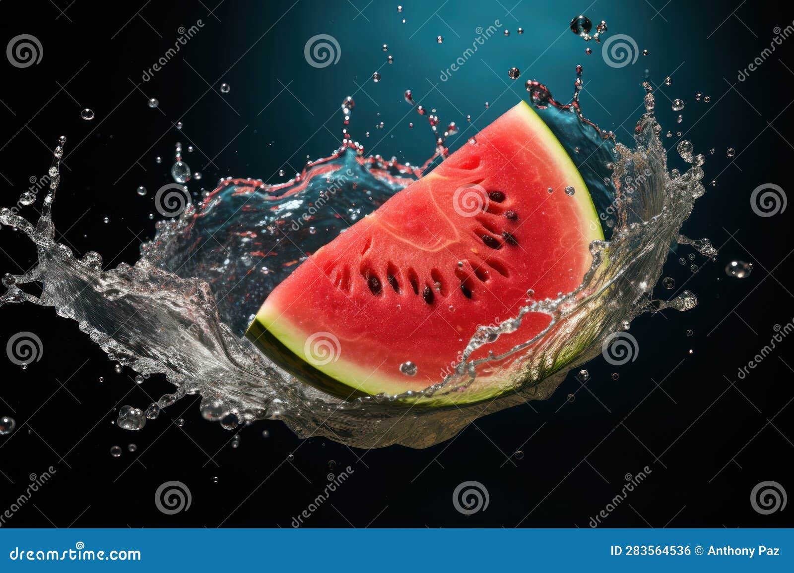 Dynamic Watermelon Splash: Watermelon on a Dark Background with Water ...