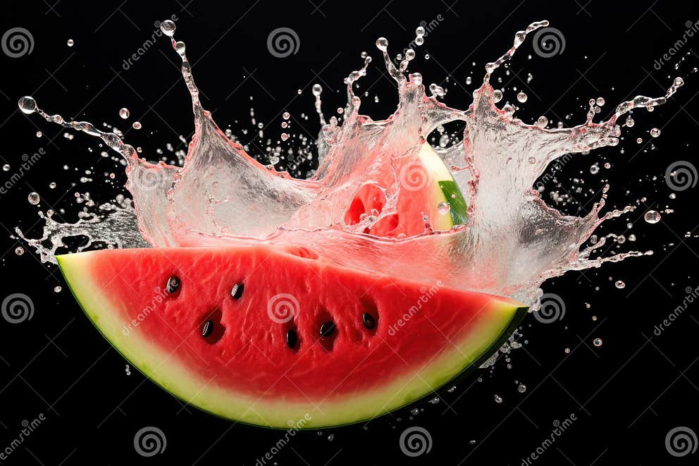 Dynamic Watermelon Splash: Watermelon on a Dark Background with Water ...