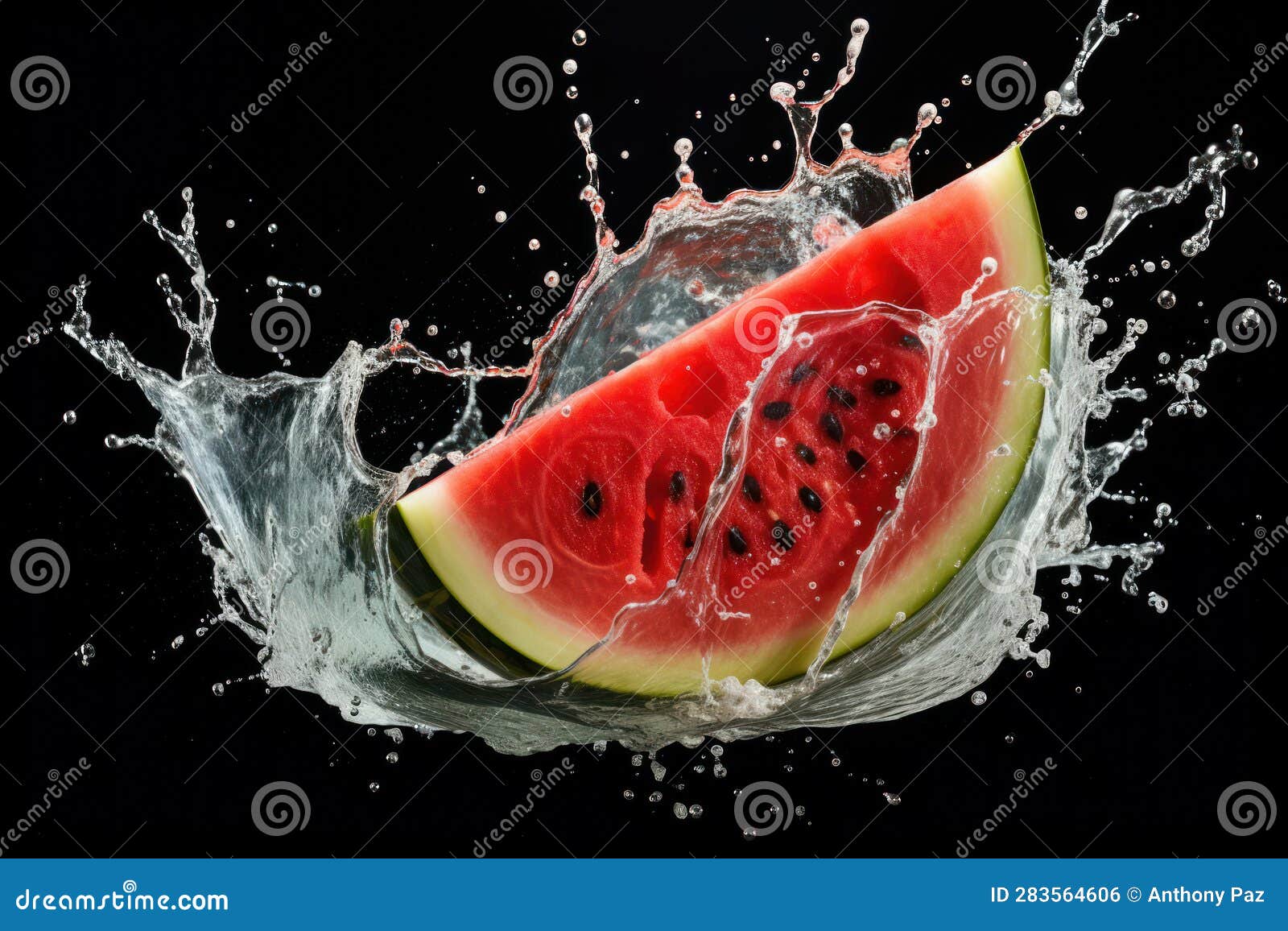 Dynamic Watermelon Splash: Watermelon on a Dark Background with Water ...