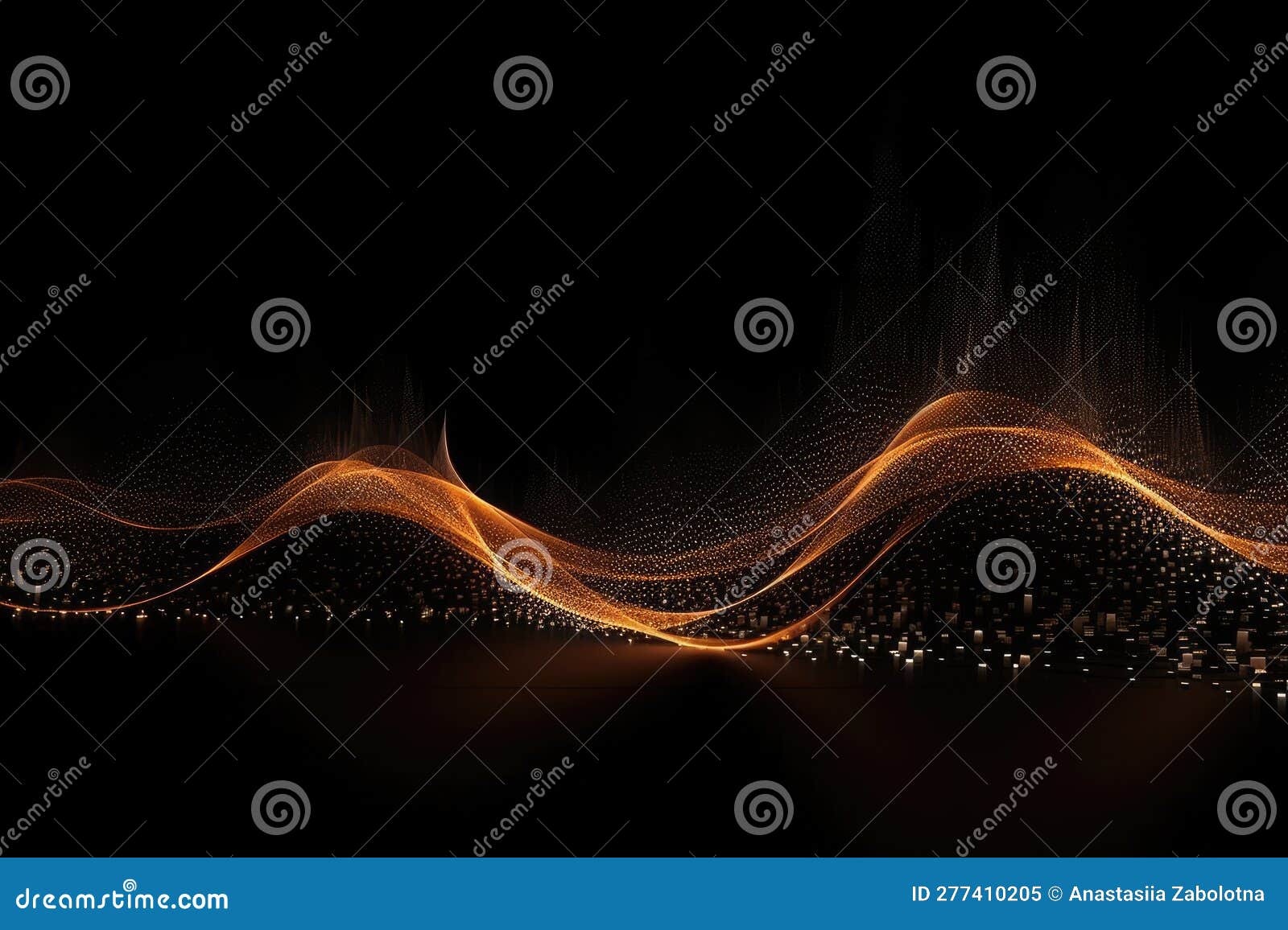 Dynamic Wave Elements of Orange Dots on a Black Background. Generative ...
