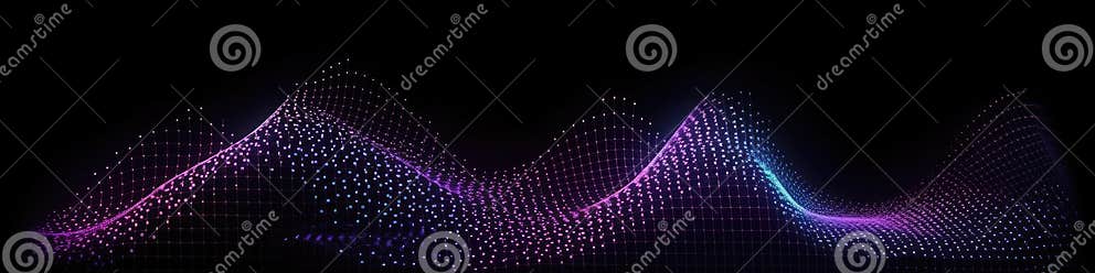 Dynamic Wave Elements of Purple Dots on a Black Background. Banner, Web ...