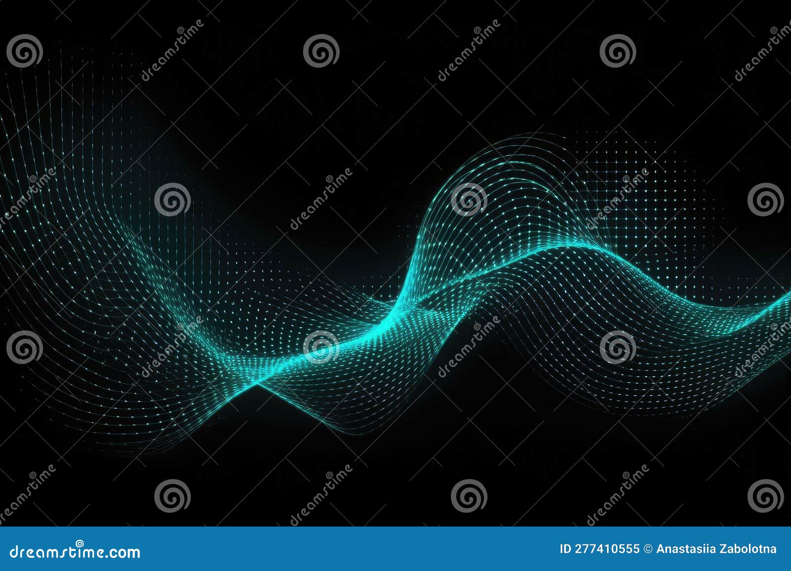 Dynamic Wave Elements of Turquoise Dots on a Black Background ...