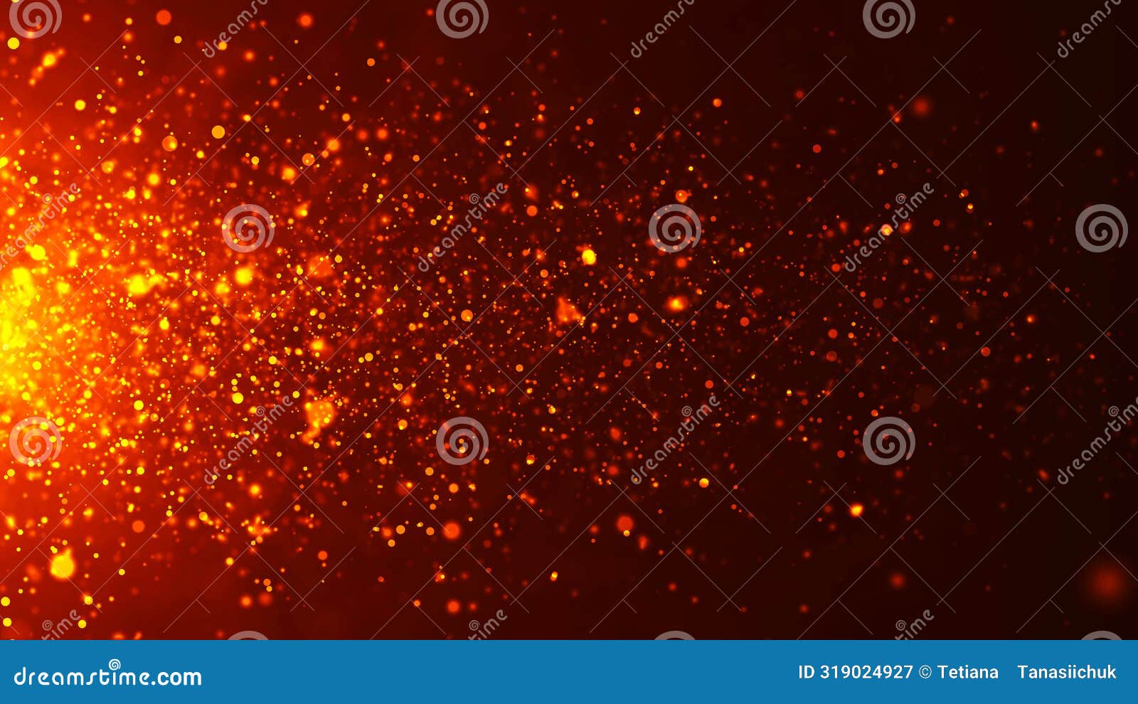 Dynamic Wave of Glowing Fire Particles Flying Horizontally. Sparkling ...