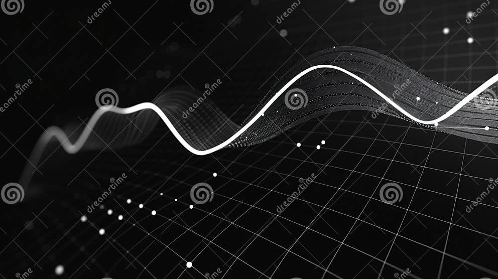 Dynamic Wave Pattern With White Dots And Grid Lines 3d Rendering Image Ai Generated Stock