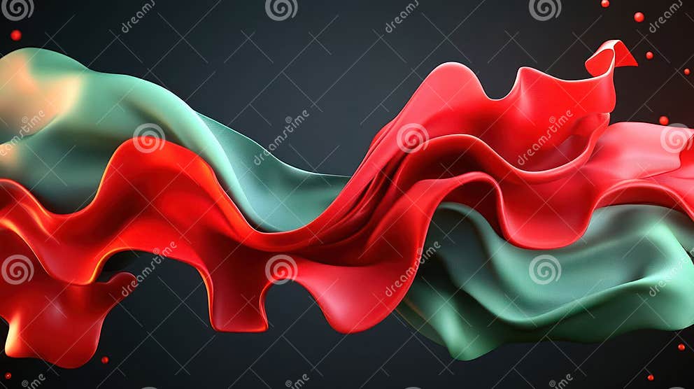 A Dynamic Wave of Red and Green Fabric-like Forms Creating an Abstract ...