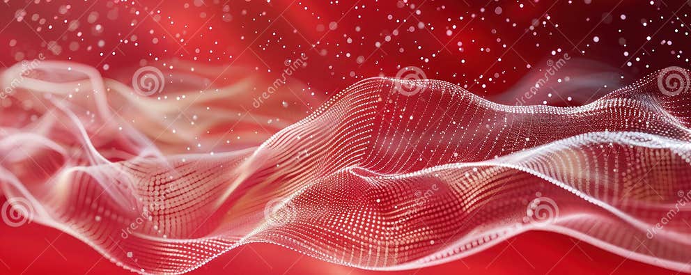 Dynamic Wavy Lines Made of Dots on Red Background Stock Illustration ...