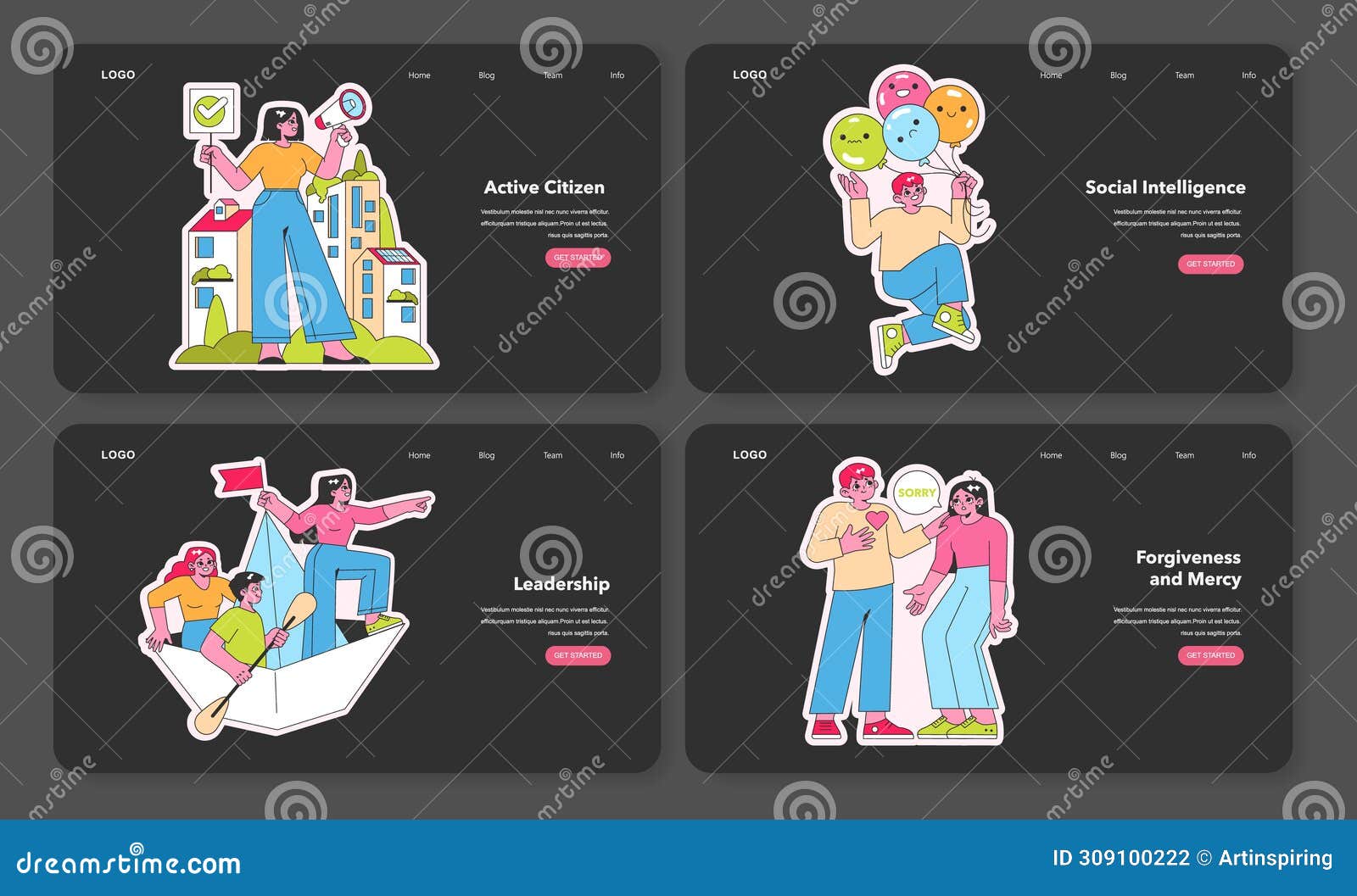 Dynamic Web Templates Featuring Character Strengths. Vector ...
