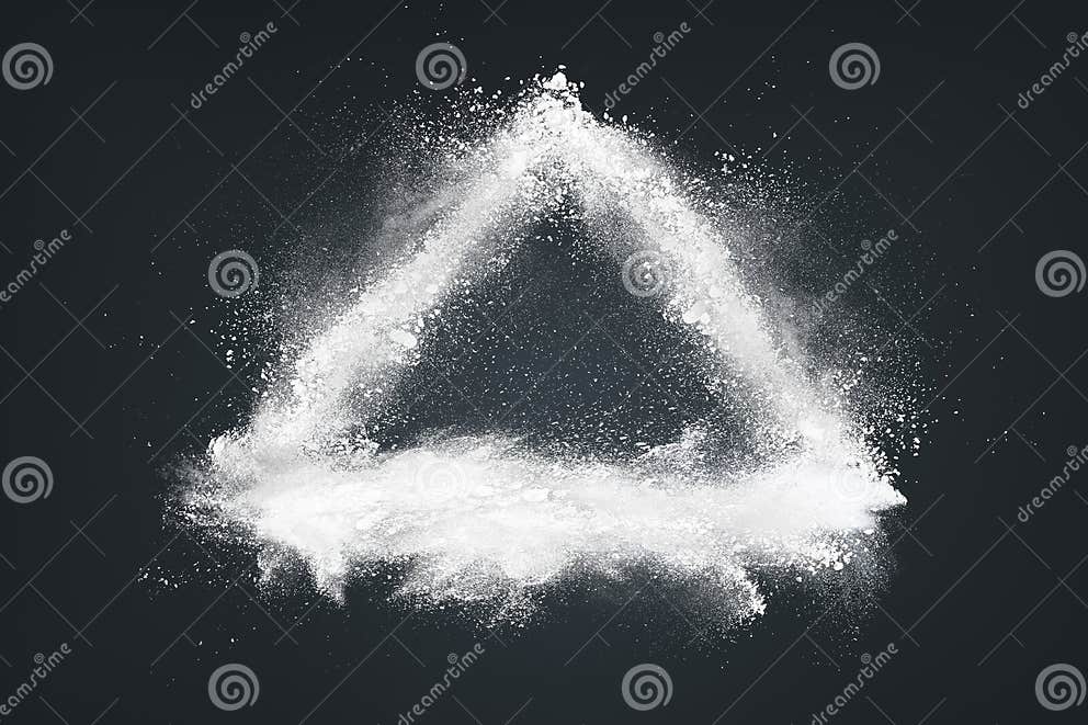 Dynamic White Powder Particles Explosion Forming Triangular Shape on ...