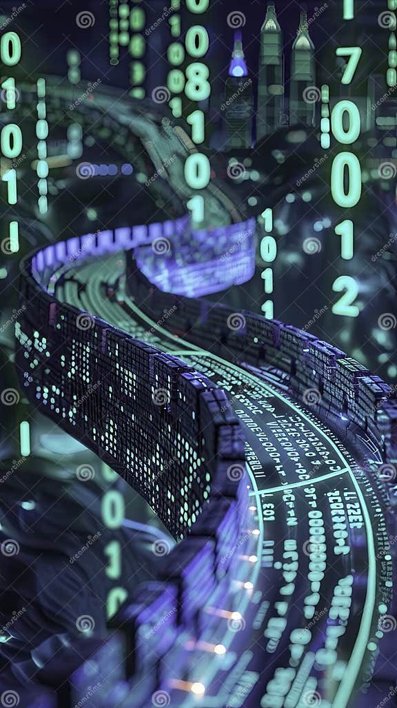 Futuristic Data Stream with Glowing Binary Code Stock Illustration ...