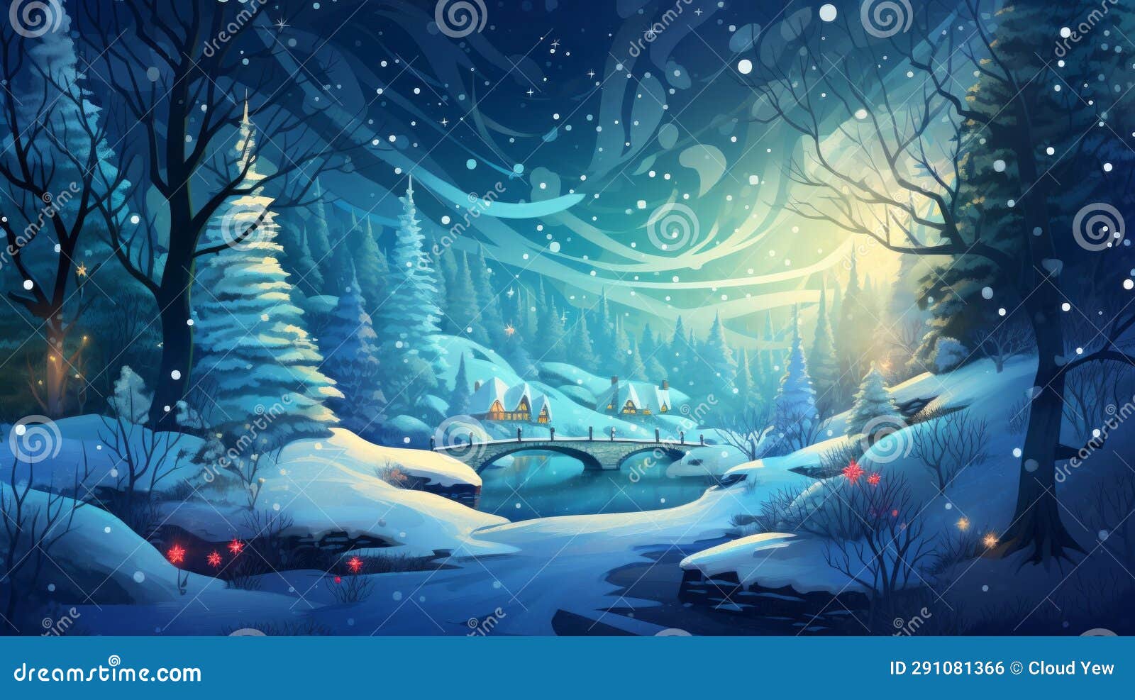 Dynamic Winter Artwork, Christmas Magic Stock Illustration ...