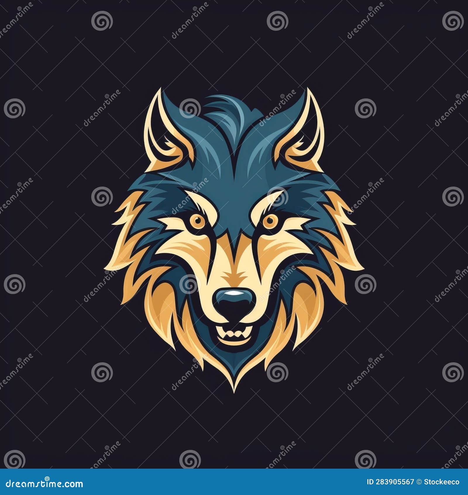 Dynamic Wolf Mascot Logo with Gold Crest on Black Background Stock ...