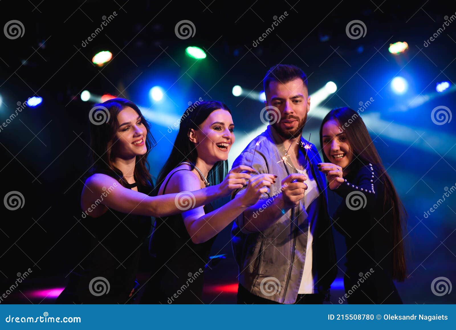 Dynamic Young Friends Dancing at Disco Party. Stock Photo - Image of ...