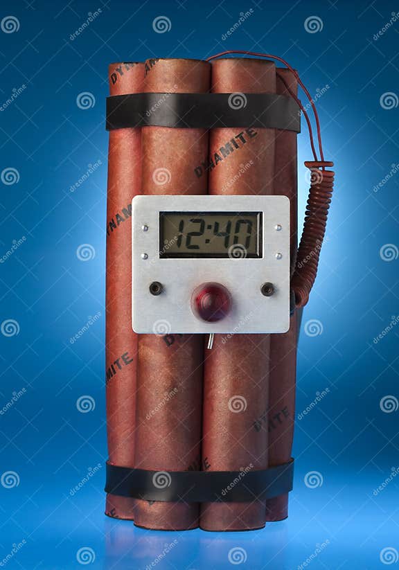 Dynamite Bomb with a Blue Background Stock Photo - Image of timer ...