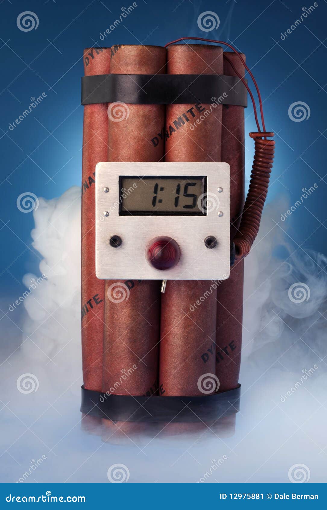 Dynamite Bomb with a Blue Background and Smoke Stock Image - Image of ...