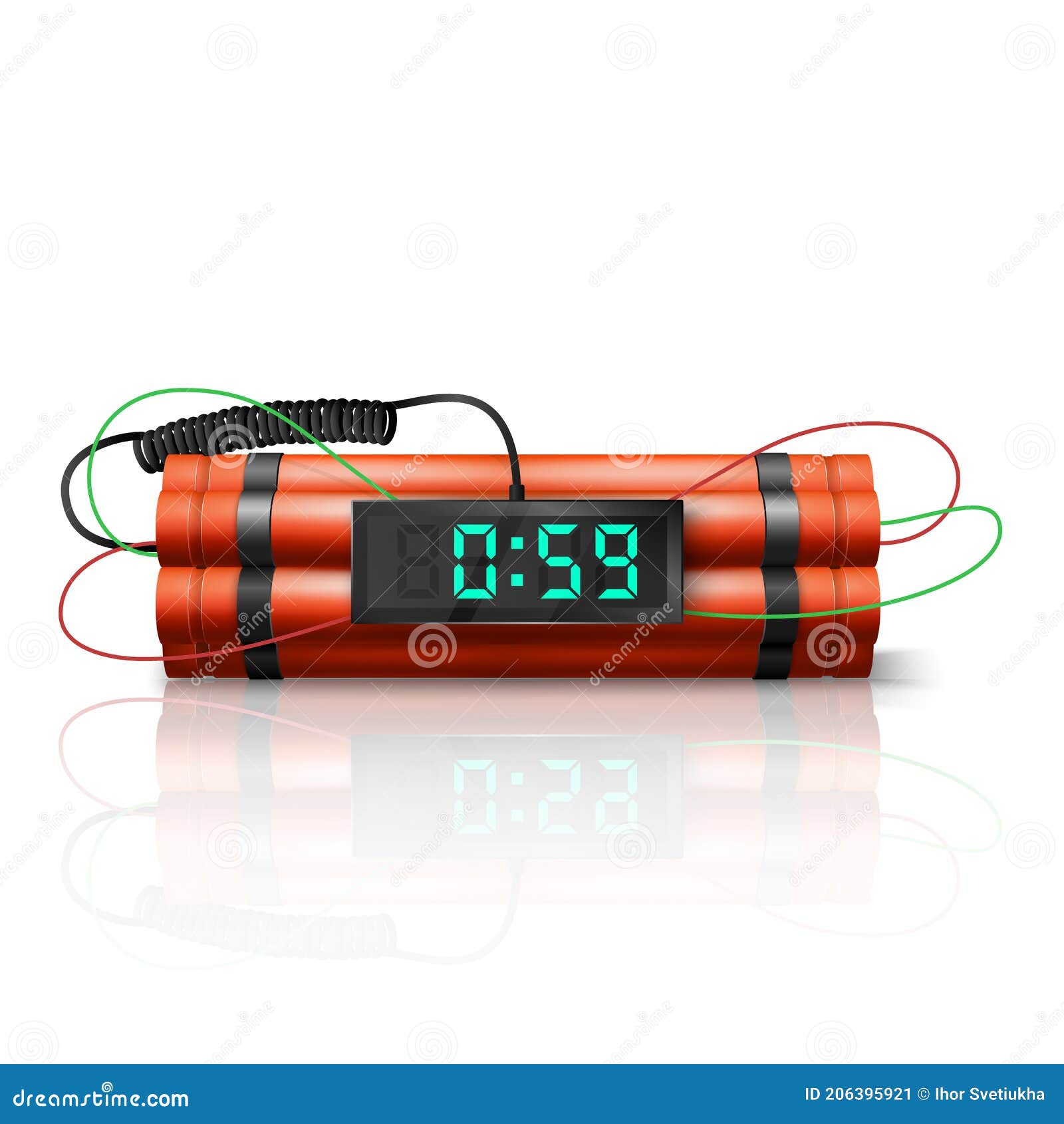 Dynamite Bomb with Countdown Clock with Reflection. Military Detonate ...