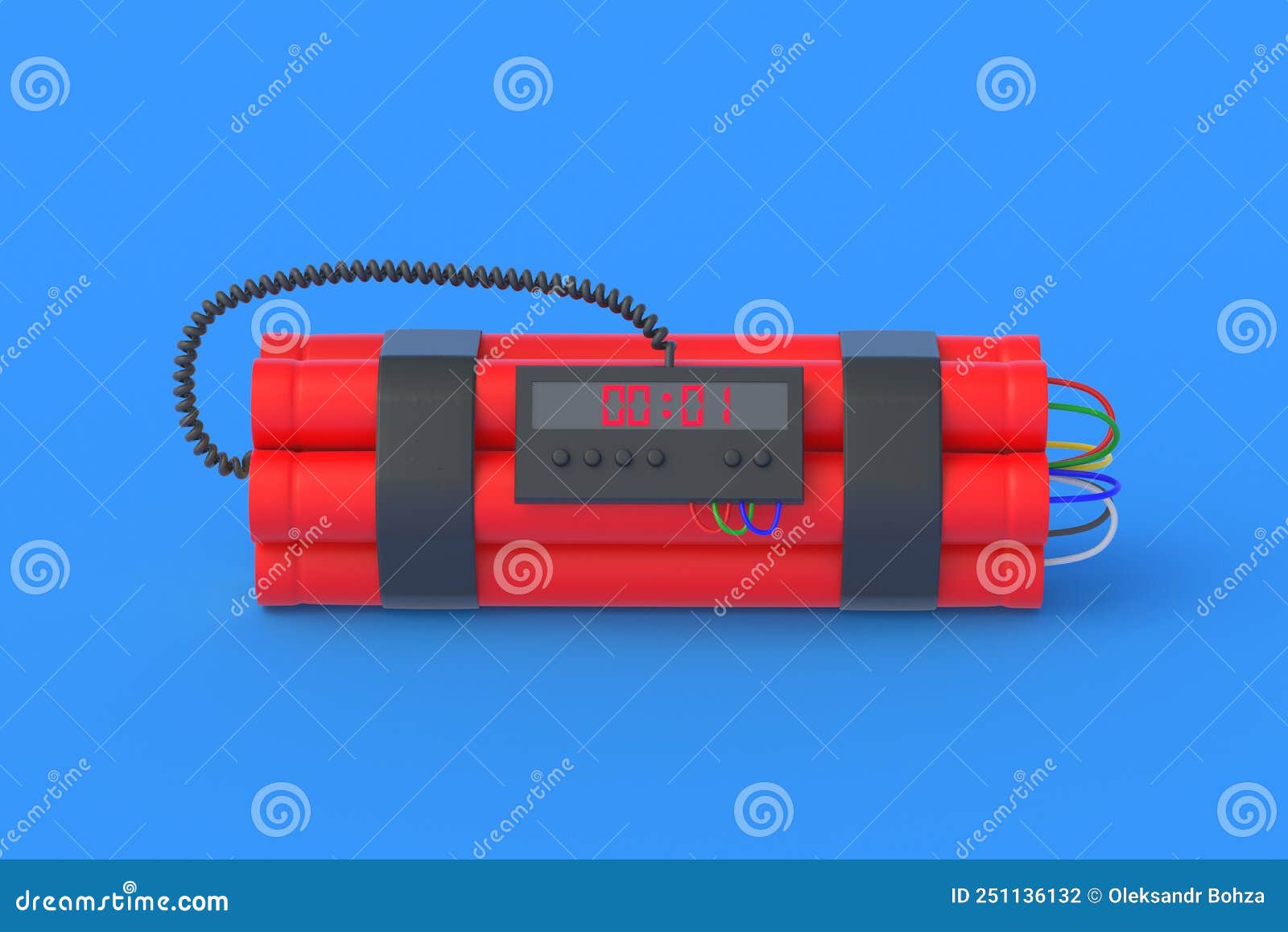 Dynamite Bomb with Digital Timer on Blue Background. Countdown and ...