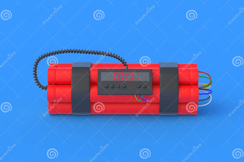 Dynamite Bomb with Digital Timer on Blue Background. Countdown and ...