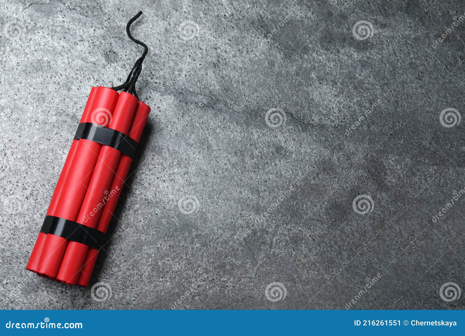 Dynamite Bomb on Grey Table, Top View. Space for Text Stock Image ...