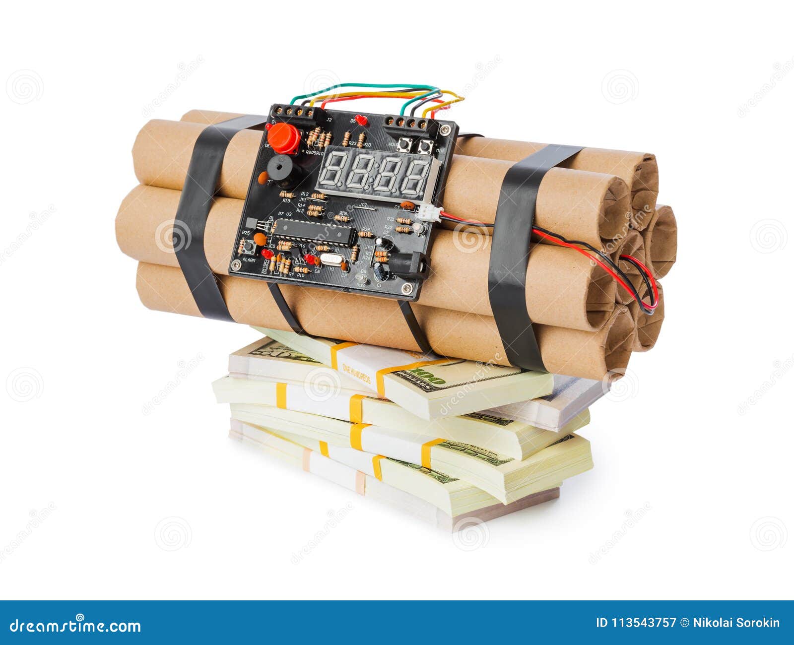 Dynamite bomb and money stock image. Image of heap, crime - 113543757