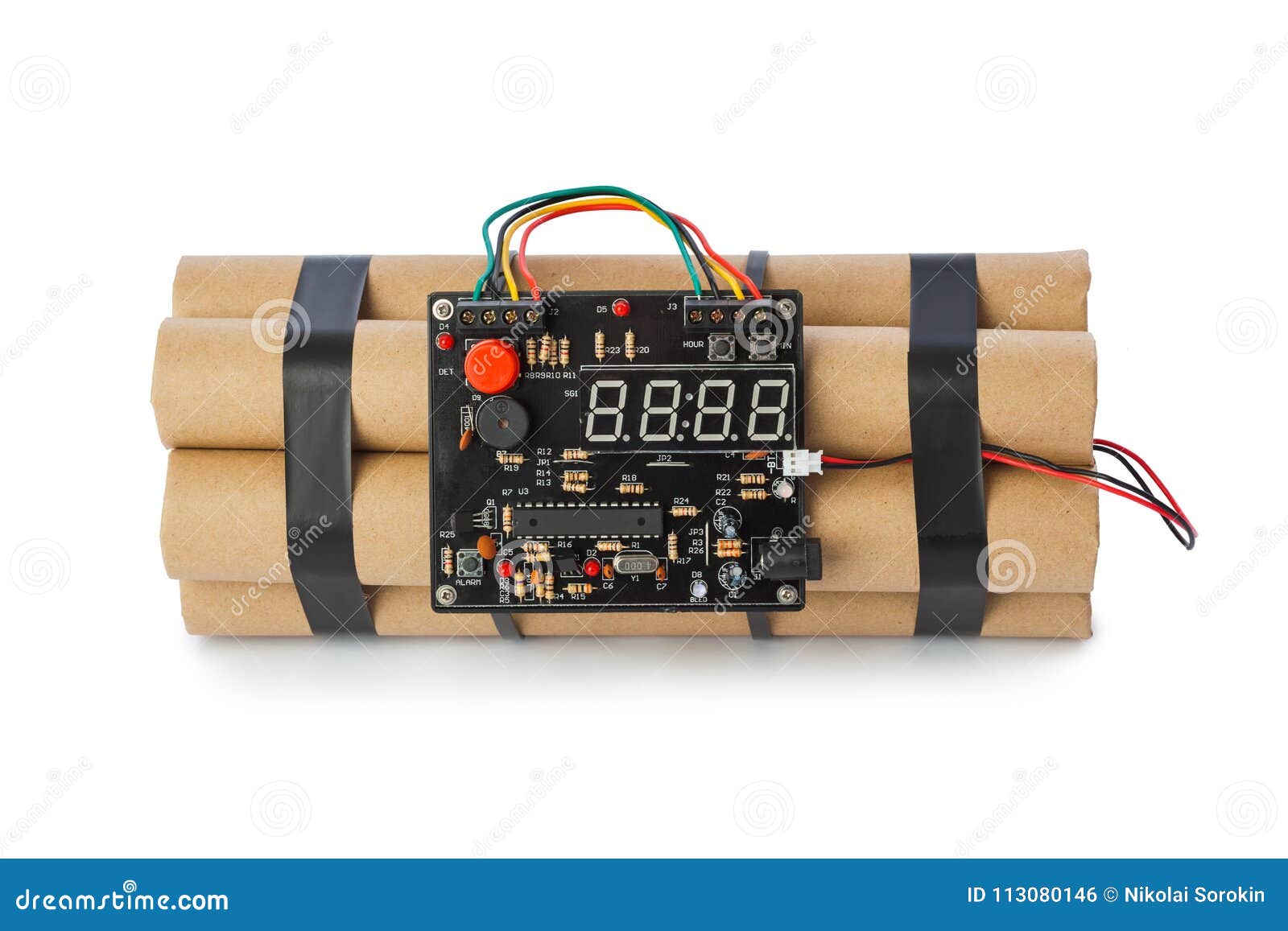 Dynamite bomb with timer stock photo. Image of detonator - 113080146
