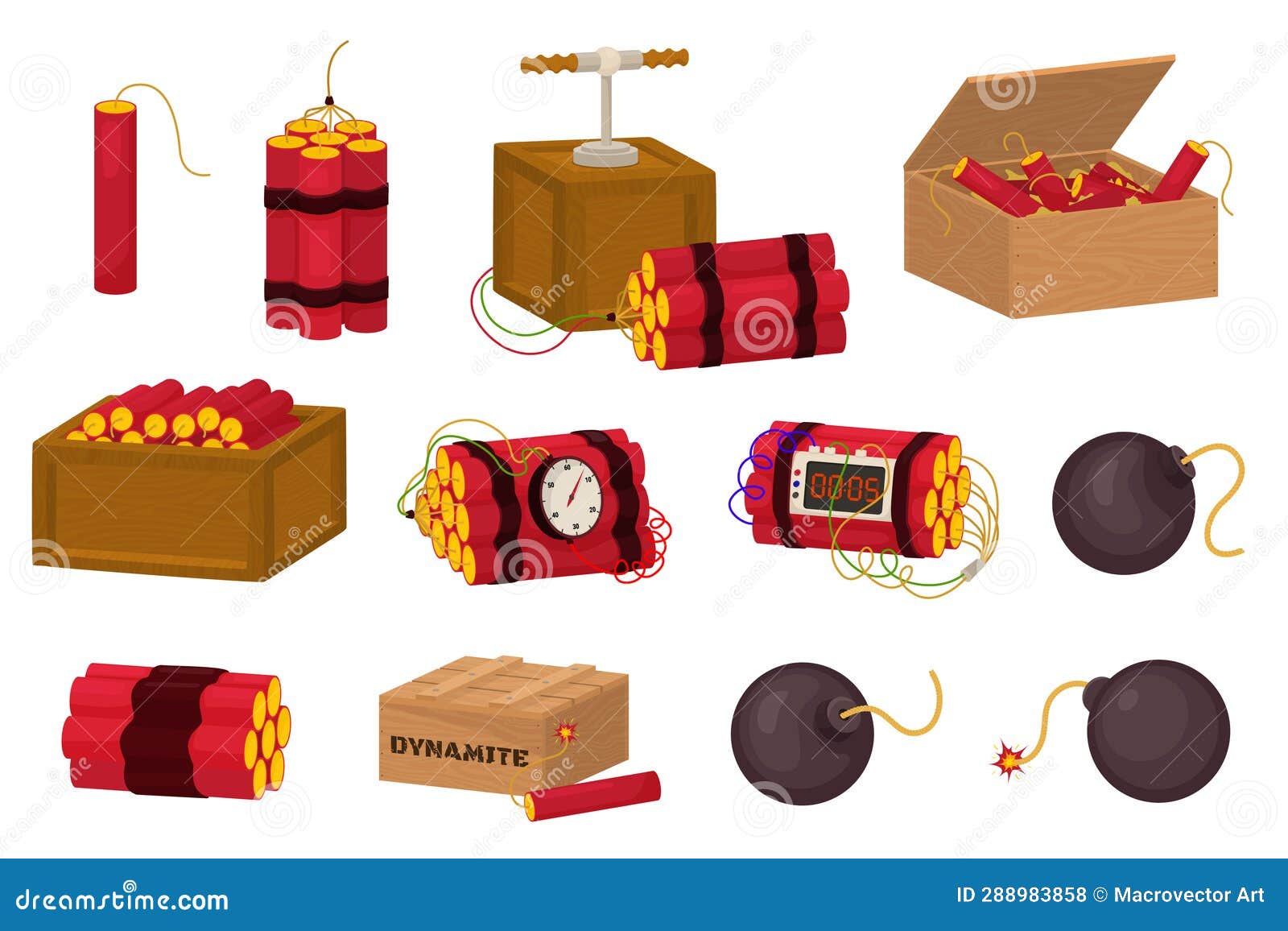 Dynamite Bombs Explosives Set Stock Vector - Illustration of energy, cartridge: 288983858