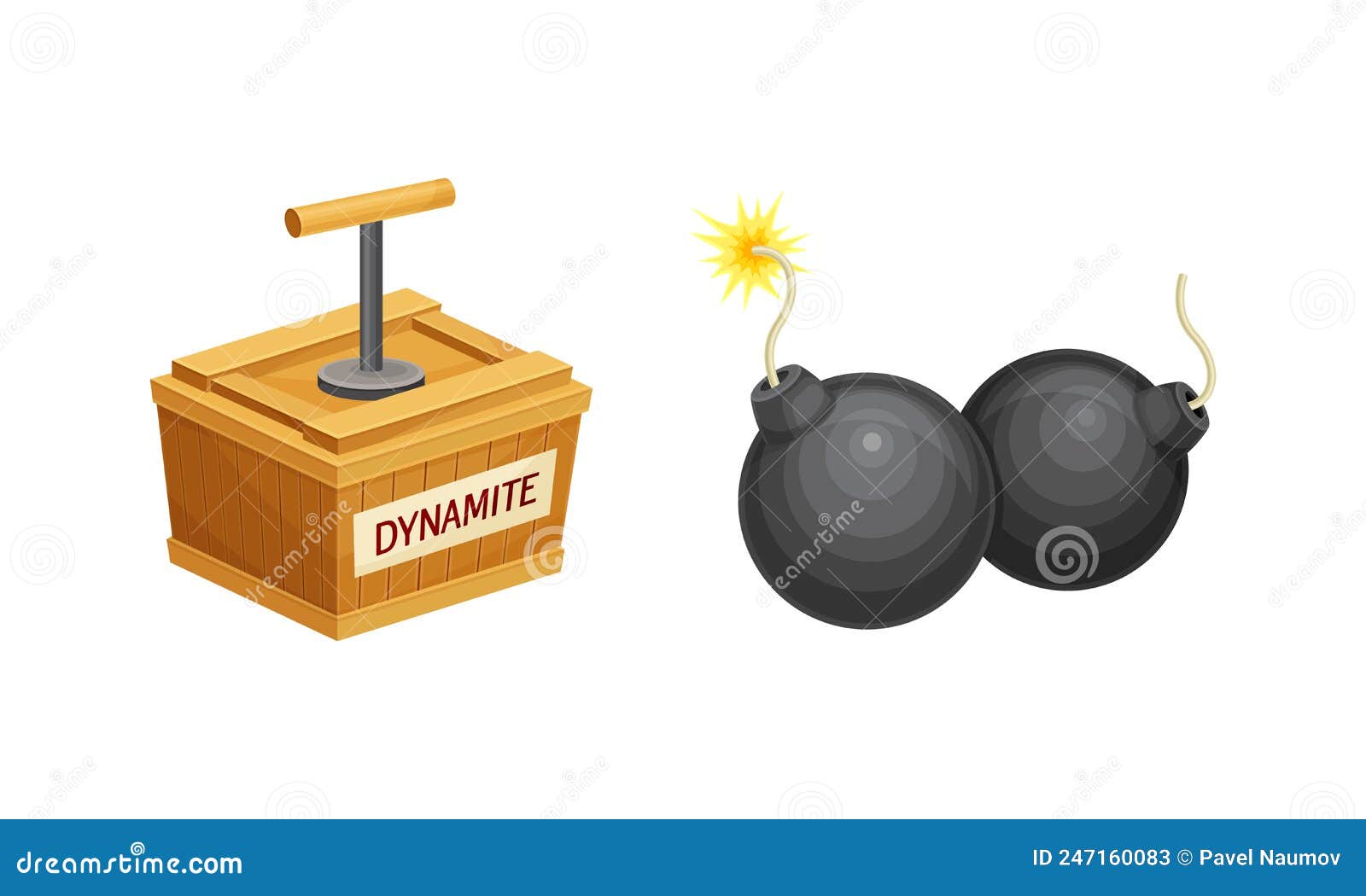 Dynamite Box and Round Black Bomb As Explosive Material with Ignited ...
