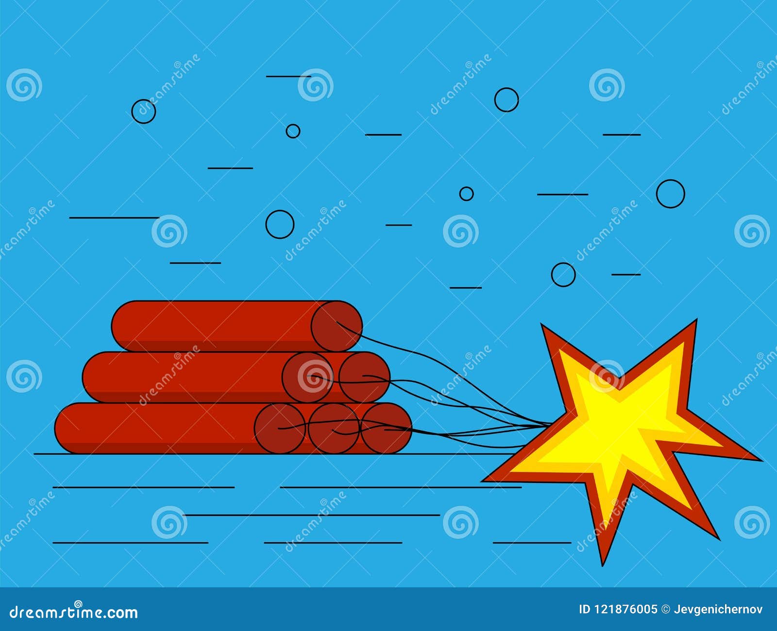 Dynamite with Burning Fuse Flat Line Art Stock Vector - Illustration of ...