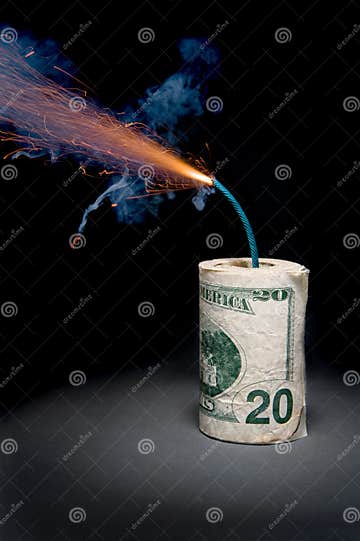 Dynamite Cash with Lit Fuse Stock Photo - Image of currency, burn: 13166068