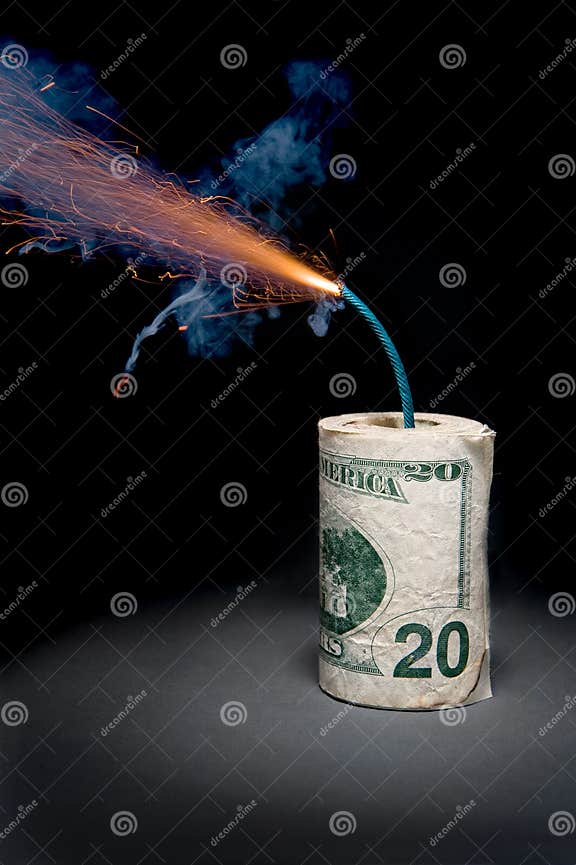 Dynamite Cash with Lit Fuse Stock Photo - Image of currency, burn: 13166068