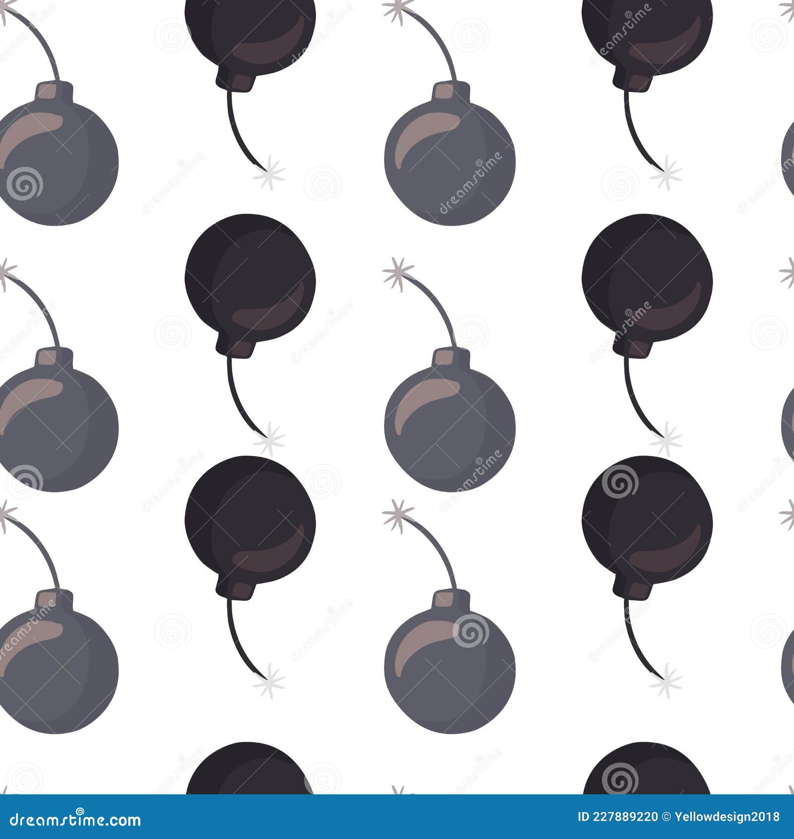 Dynamite Elements Seamless Pattern with Grey Colored Bomb Silhouettes ...