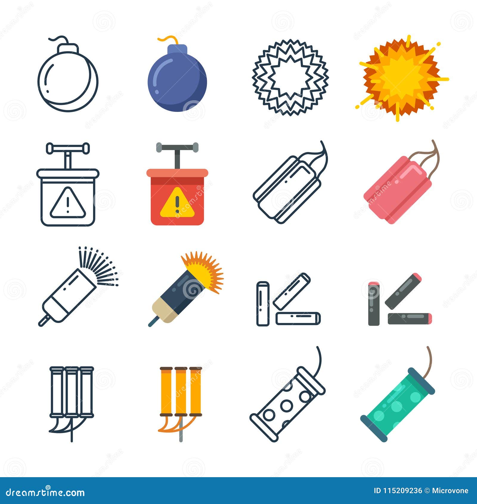 Dynamite, Fireworks, Pyrotechnic Vector Icons Stock Vector ...