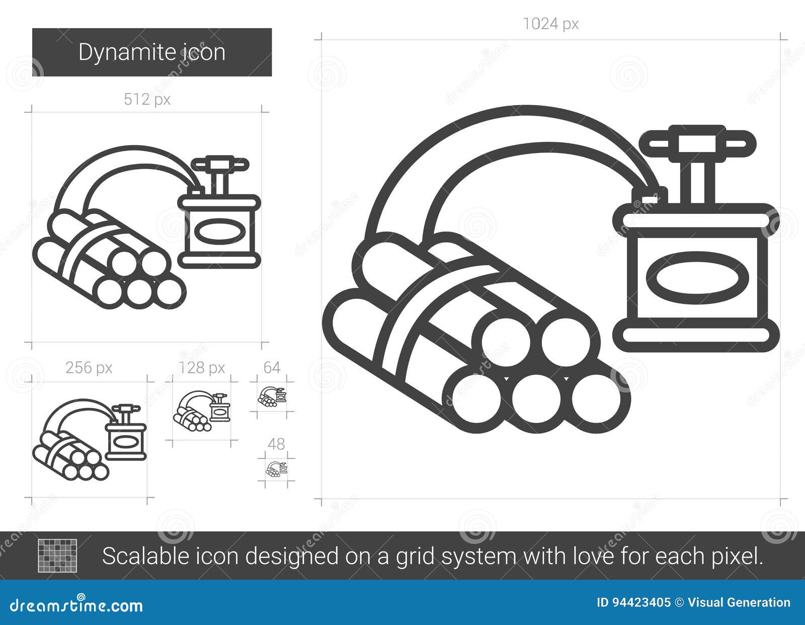 Dynamite line icon. stock vector. Illustration of draw - 94423405