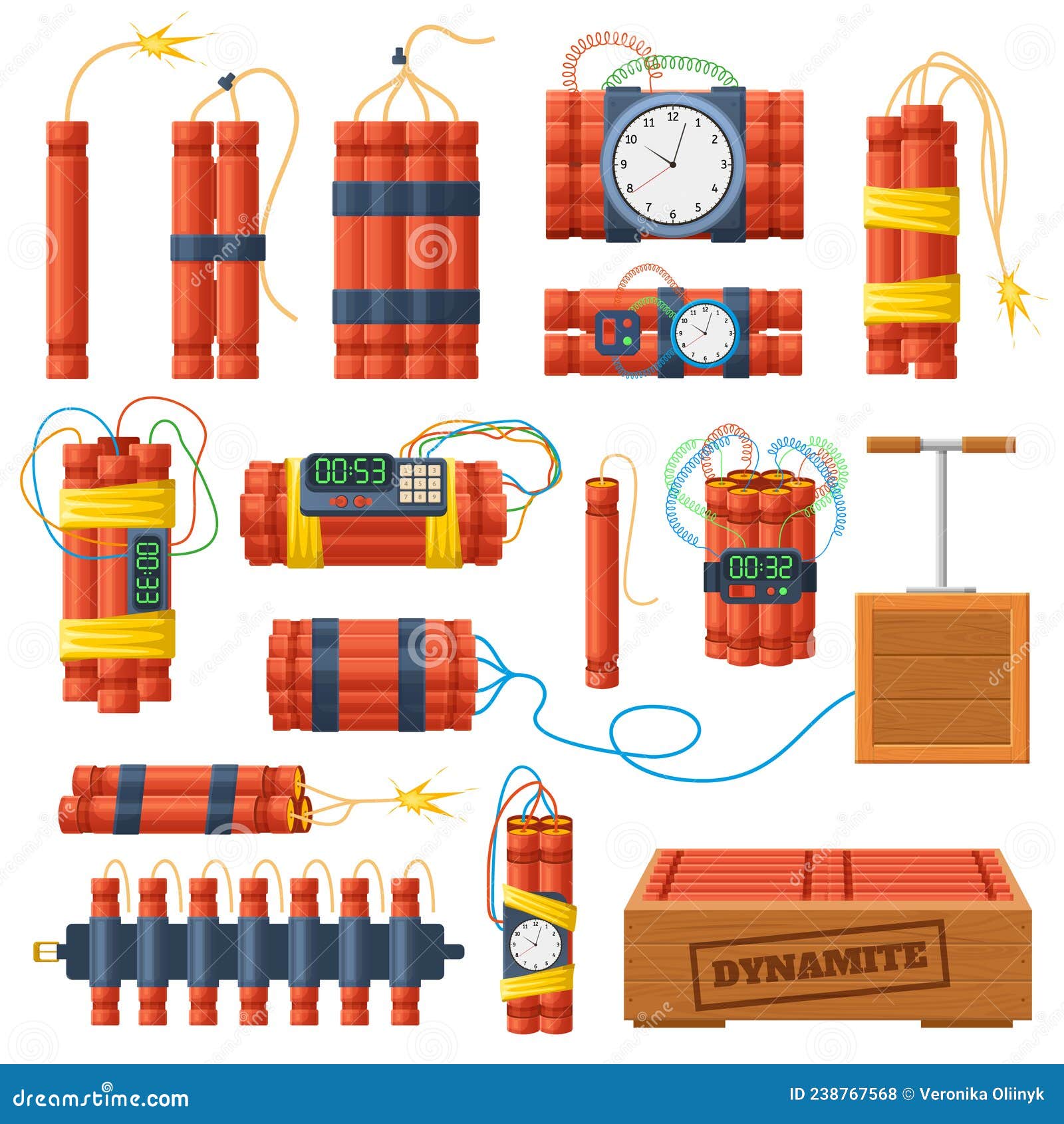 Dynamite Sticks, Explosive Bombs with Timer Clock Detonator. Explosive ...