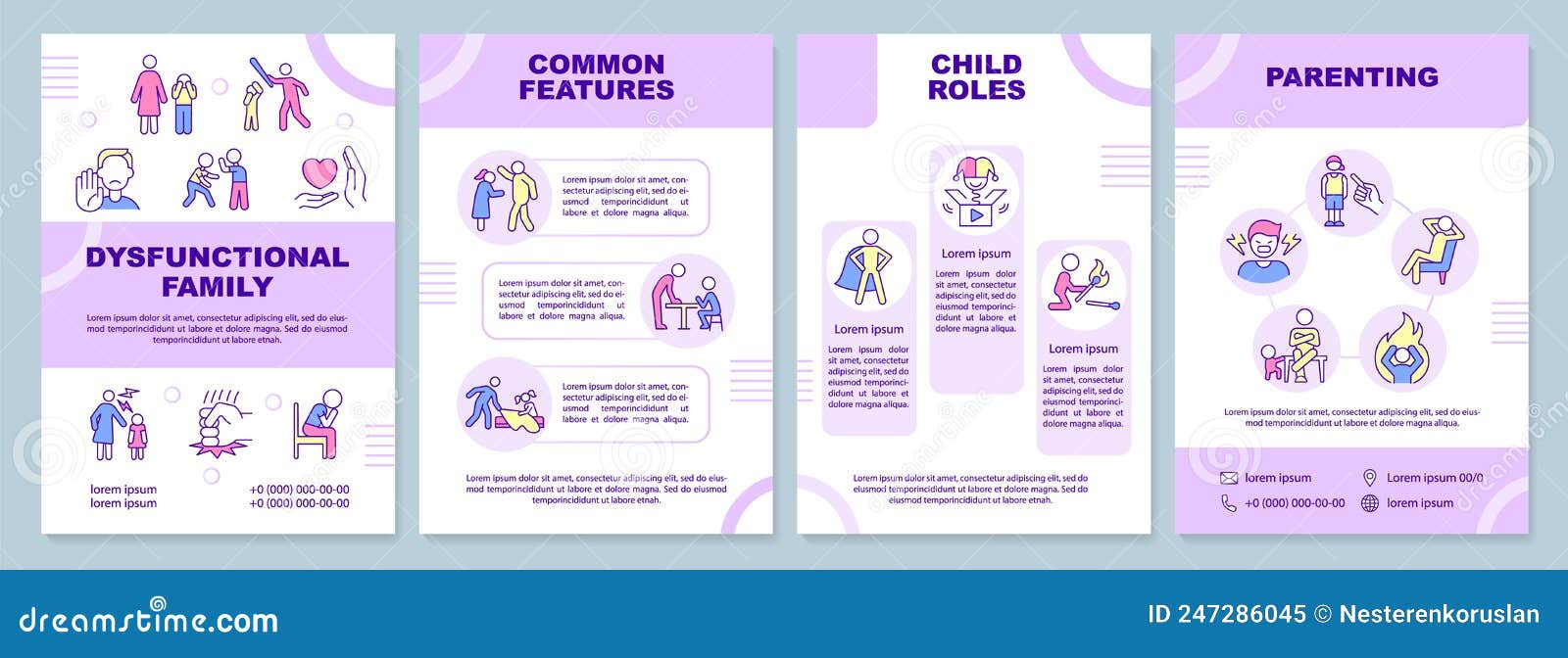 Dysfunctional Families Red Gradient Brochure Template Cartoon Vector ...