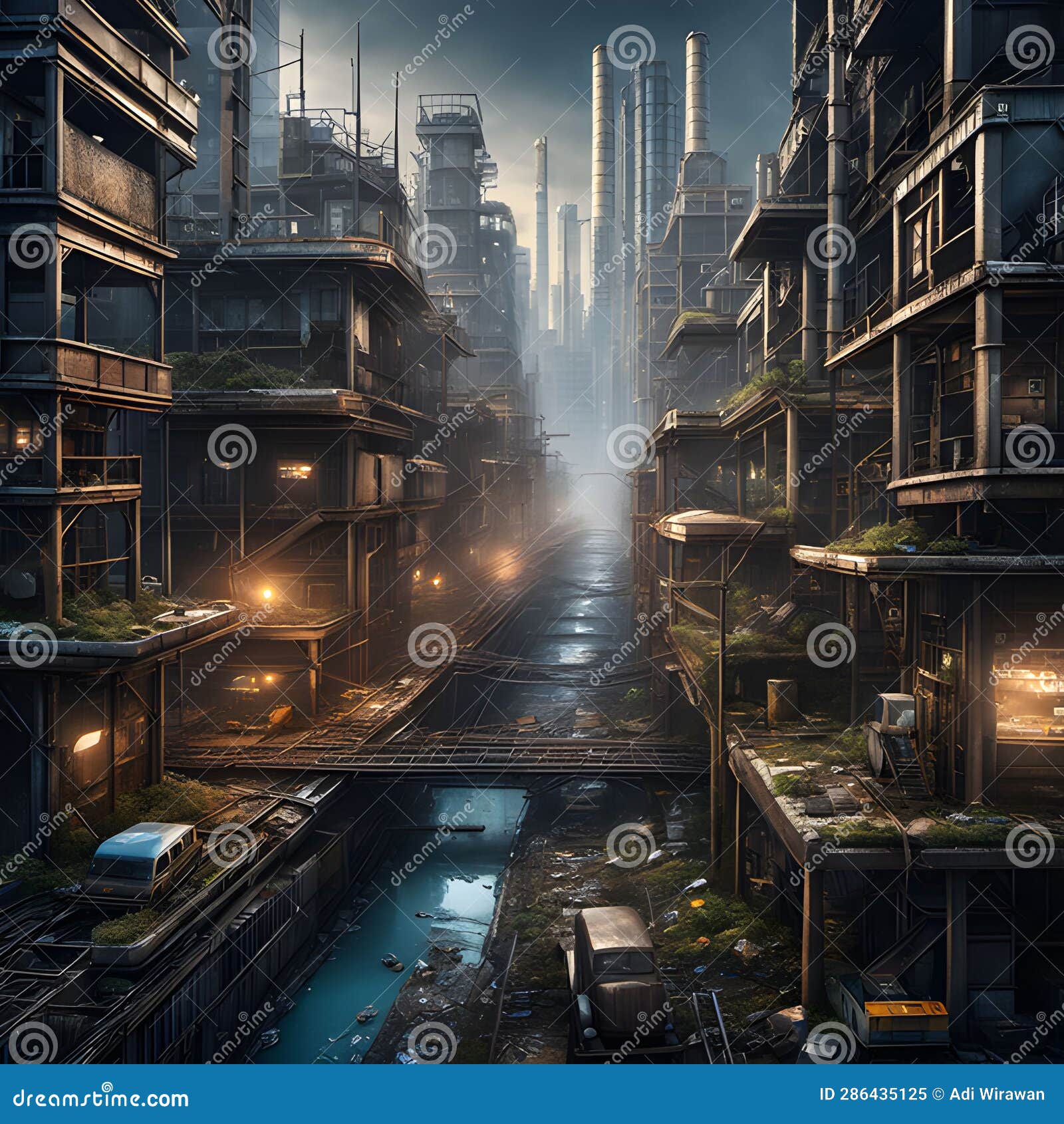 Dystopian Cityscape Illustration AI Generative Image Stock Illustration ...