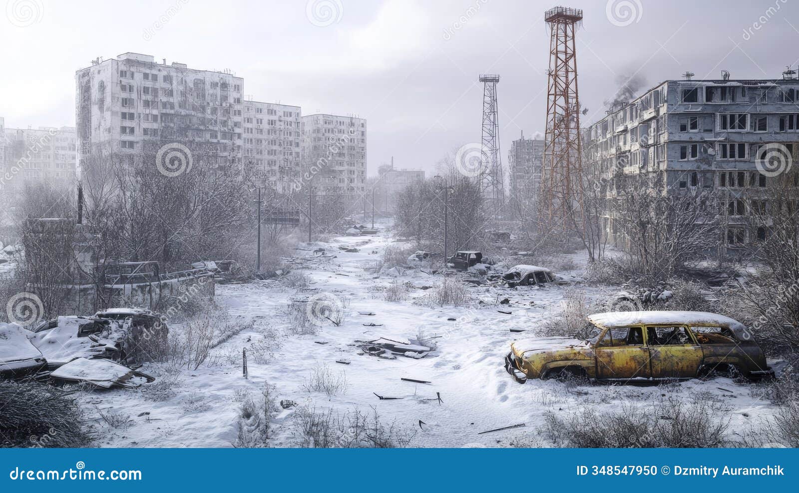 A Dystopian Science Fiction Scene Depicting a Deserted, Post ... A Dystopian Science Fiction Scene Depicting a Deserted, Post ...