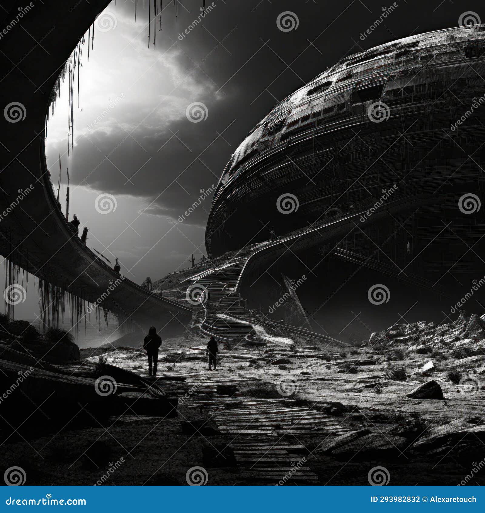 Destroyed Alien Architecture, Apocalypse on an Unknown Planet Stock ...