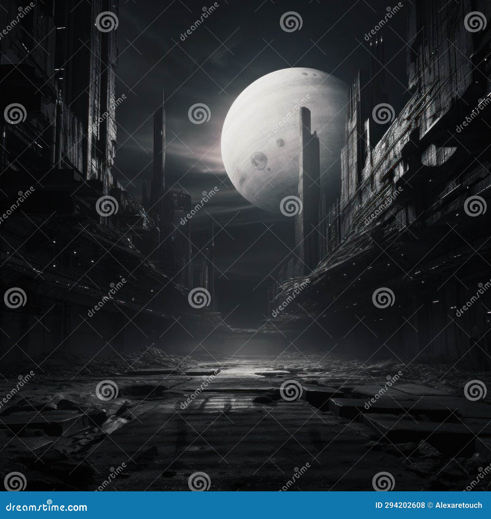 Destroyed Alien Architecture, Apocalypse on an Unknown Planet Stock ...