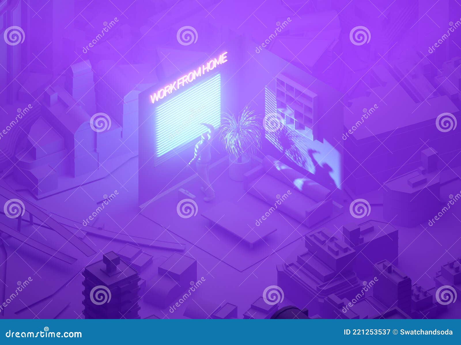 Dystopian Work from Home Concept 3D Rendering Stock Illustration ...